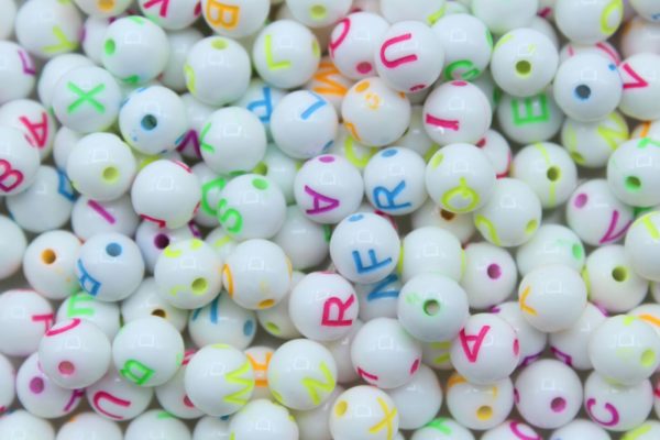 Alphabet Round – 8mm – Mix – White / Multi Colour – Bead, Trimming ...