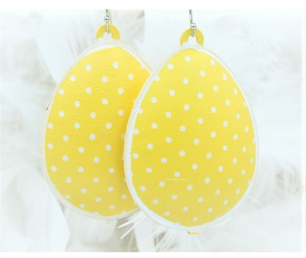 Easter Egg Earrings – Spotty Yellow – 60mm – Bead, Trimming & Craft Co