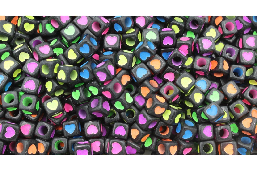 Heart – Cube 7mm – Mix Colour – Bead, Trimming & Craft Co