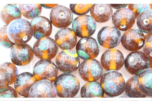 Patterned Round Glass Bead – 12mm – Amber – Bead, Trimming & Craft Co