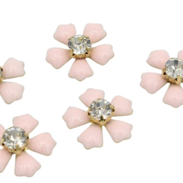 Enamel Flower – 15mm – 5 Petal / Crystal – Pink – Bead, Trimming & Craft Co
