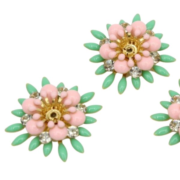 Enamel Flower – 26mm – 3 Layer / Crystal – Green / Pink – Bead ...