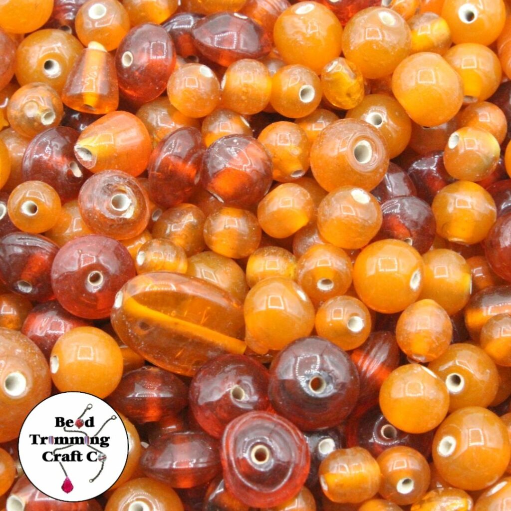 Glass Bead Mix – 5 – 15mm – 100 grams – Orange – Bead, Trimming & Craft Co